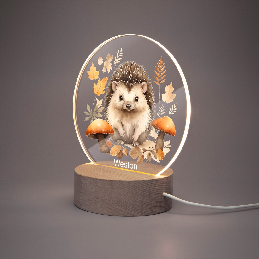 Porcupine and Mushrooms Personalized Printed Acrylic Sign Night Lamp ...