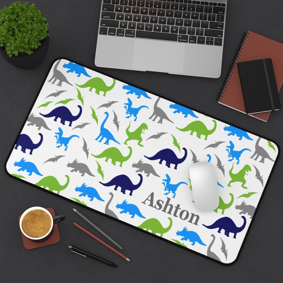 Personalized Dinosaur Desk Mat, Colorful Dino Pattern, Kids Computer ...