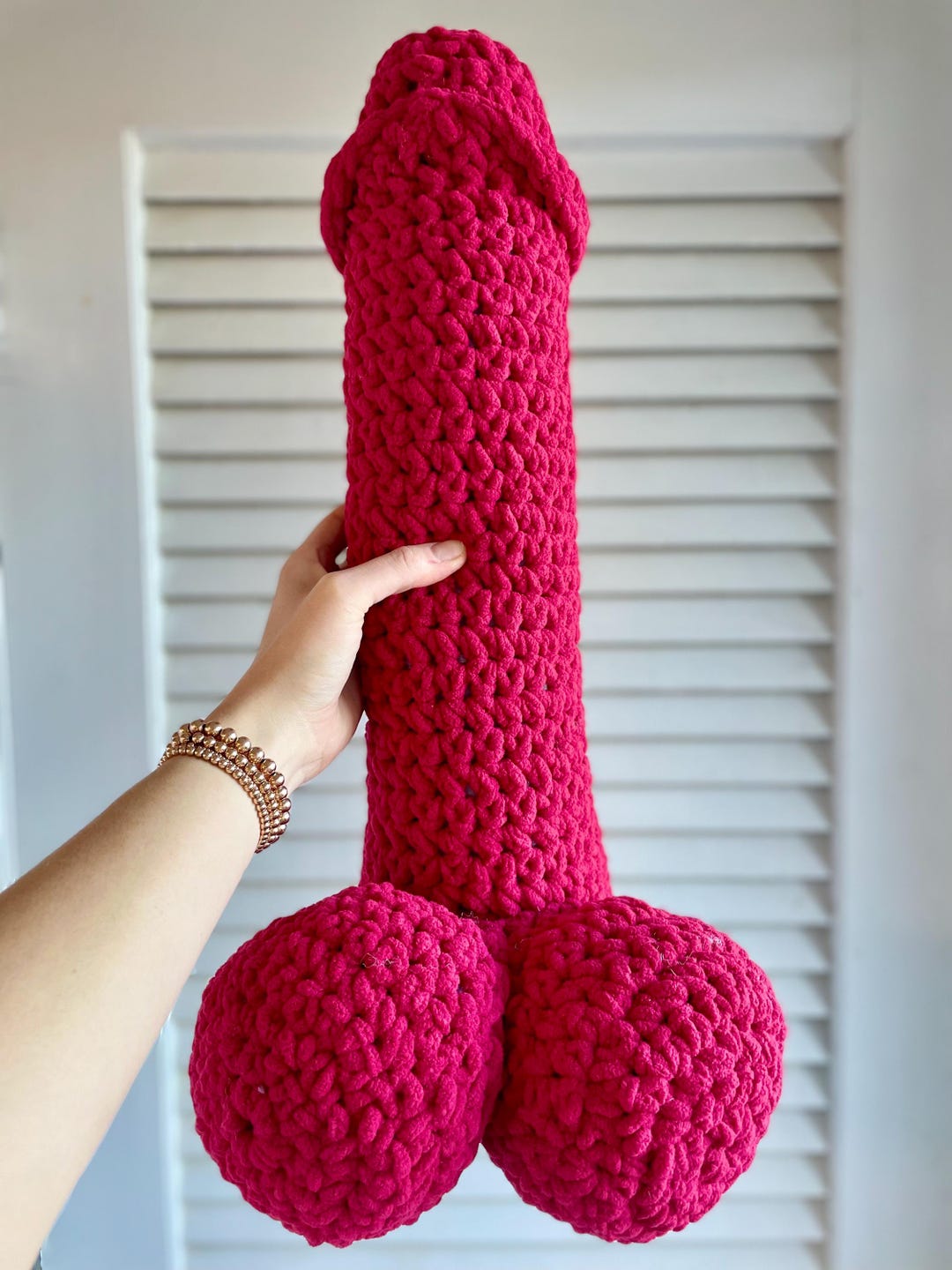 April Fools Day Penis Pillow Prank, Red Crochet Penis Pillow, Soft Crochet Weenie, 18 Inch Penis ...