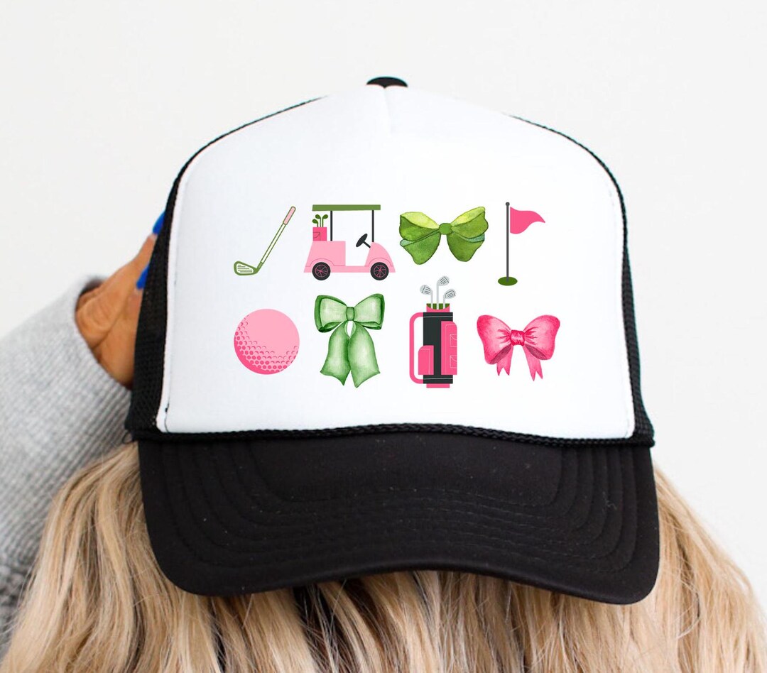 Golf Pink and Green Graphic Women's Trucker Hat | Girly Adjustable Cap ...