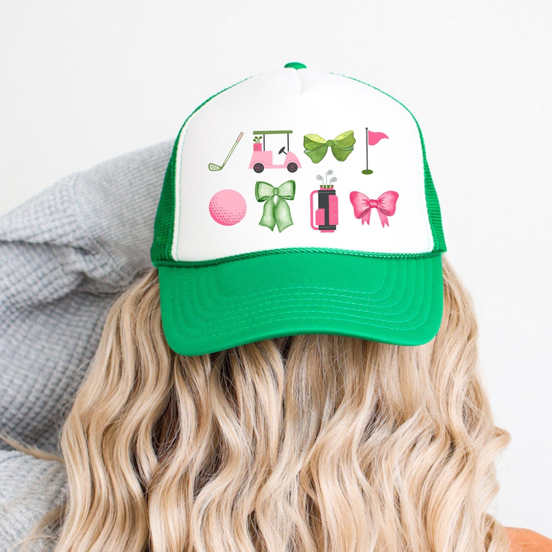 Golf Pink and Green Graphic Women's Trucker Hat Girly Adjustable Cap ...