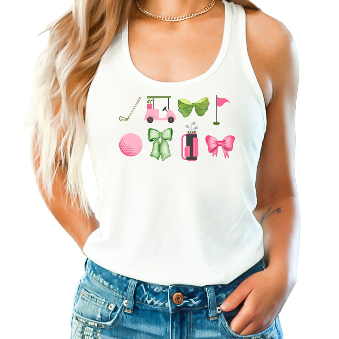 Girly Coquette Bows and Golf Racerback Golfer Graphic Tank Top for ...