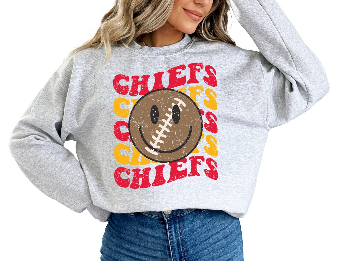 Chiefs Smiley Game Day Sweatshirt for Adults, Women's Chiefs Sweatshirt ...
