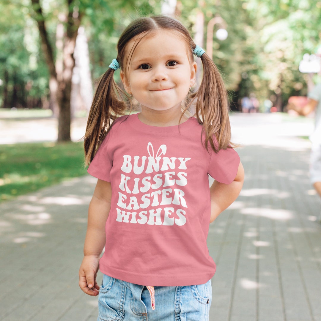 Bunny Kisses Easter Wishes Shirt for Girls | Youth Girls Easter Shirt ...