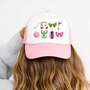Golf Pink and Green Graphic Women's Trucker Hat | Girly Adjustable Cap ...