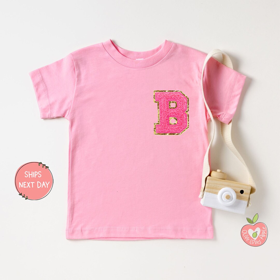 Custom Initial Chenille Letters Initial Shirt, Personalized Patch T-shirt, Toddler Girls Sibling ...