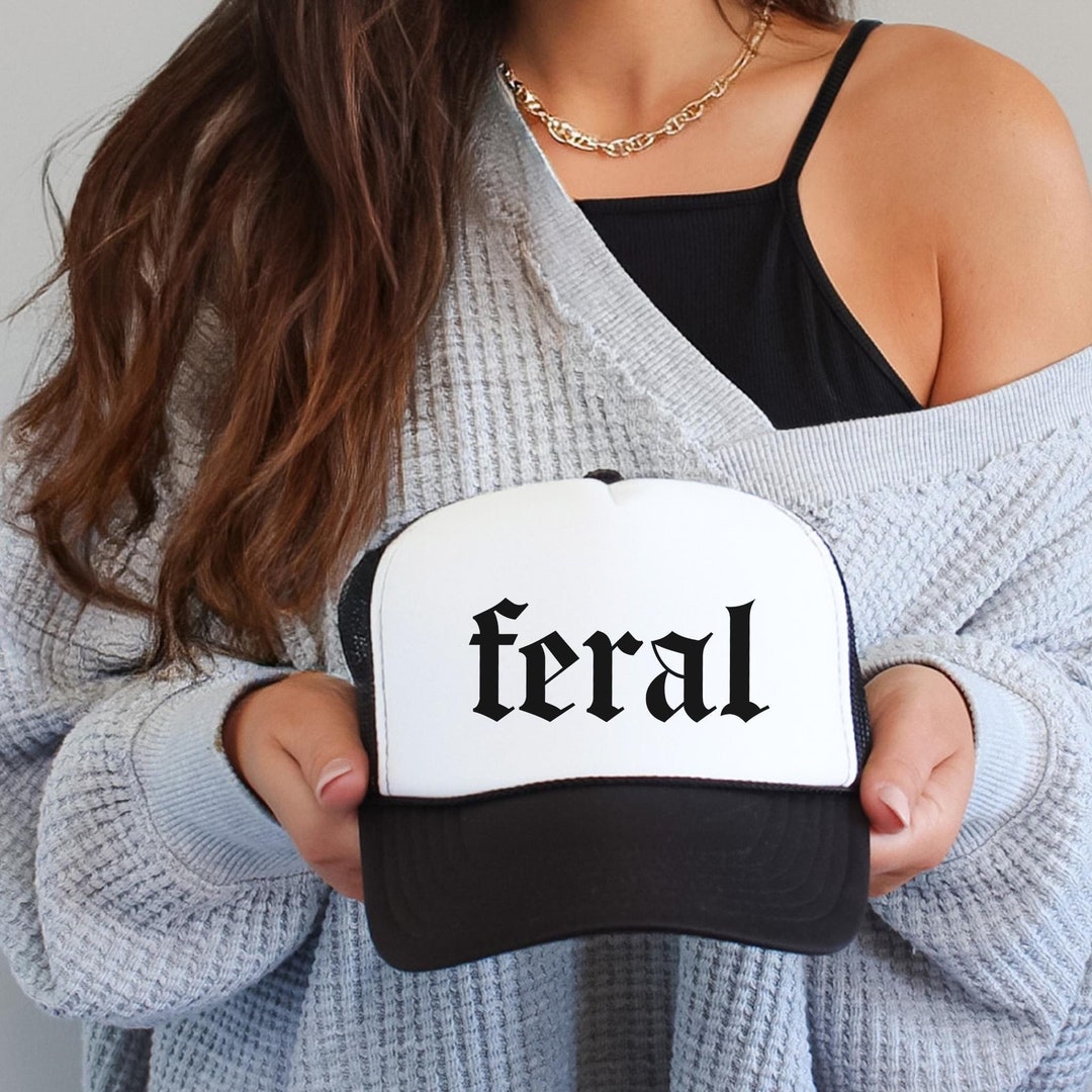 Gothic Font Feral Trucker Hat | Funny Adjustable Hat | Summer Snapback ...