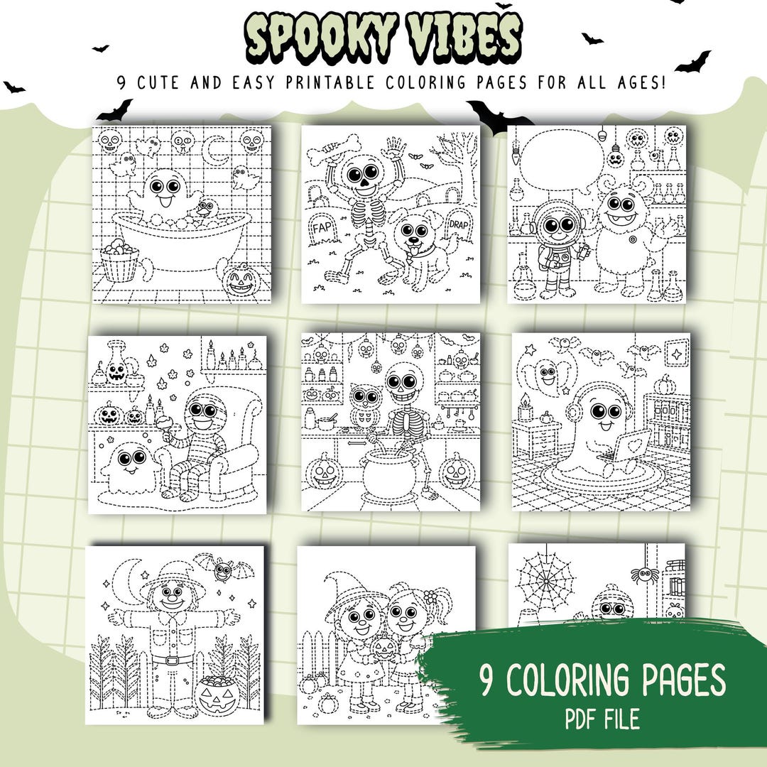 Spooky Vibes: A Spooky Cute Kawaii Halloween Coloring Pages for Kids ...