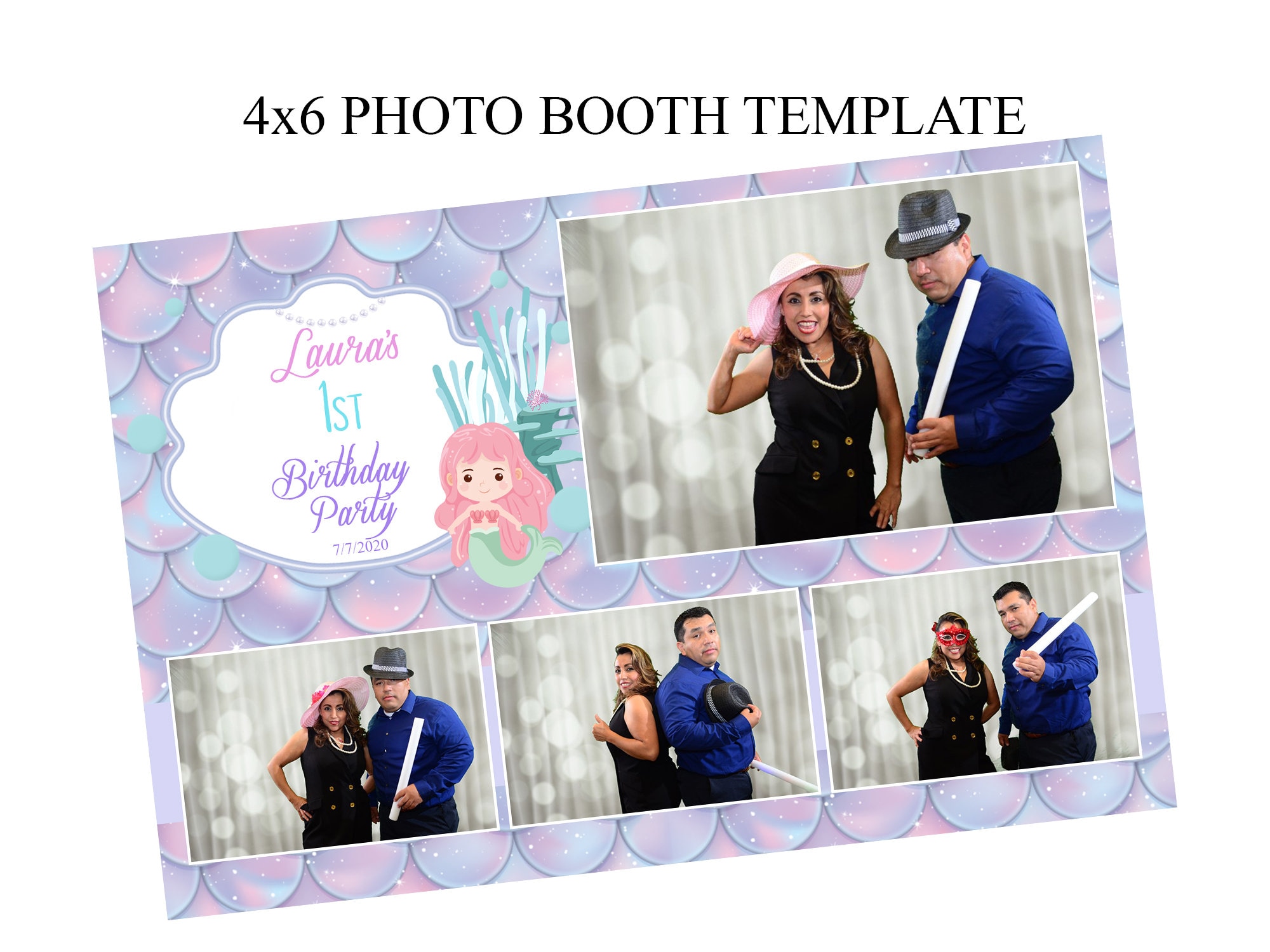 Photo Booth Template 4x6, Party Photo Booth Template, Birthday Mermaid ...