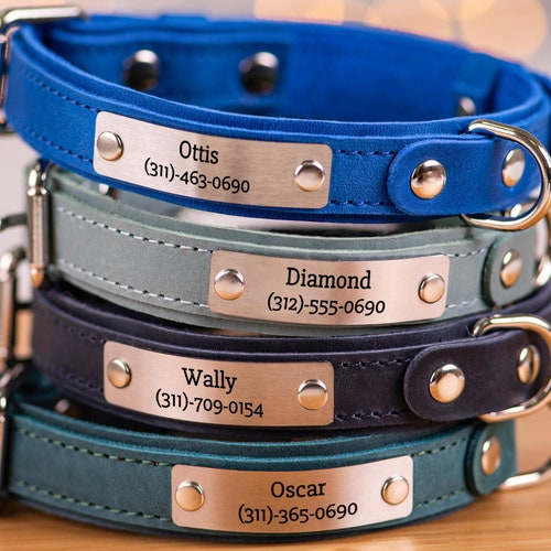 Personalized Dog Collar Leather Dog Collar With Name - Etsy
