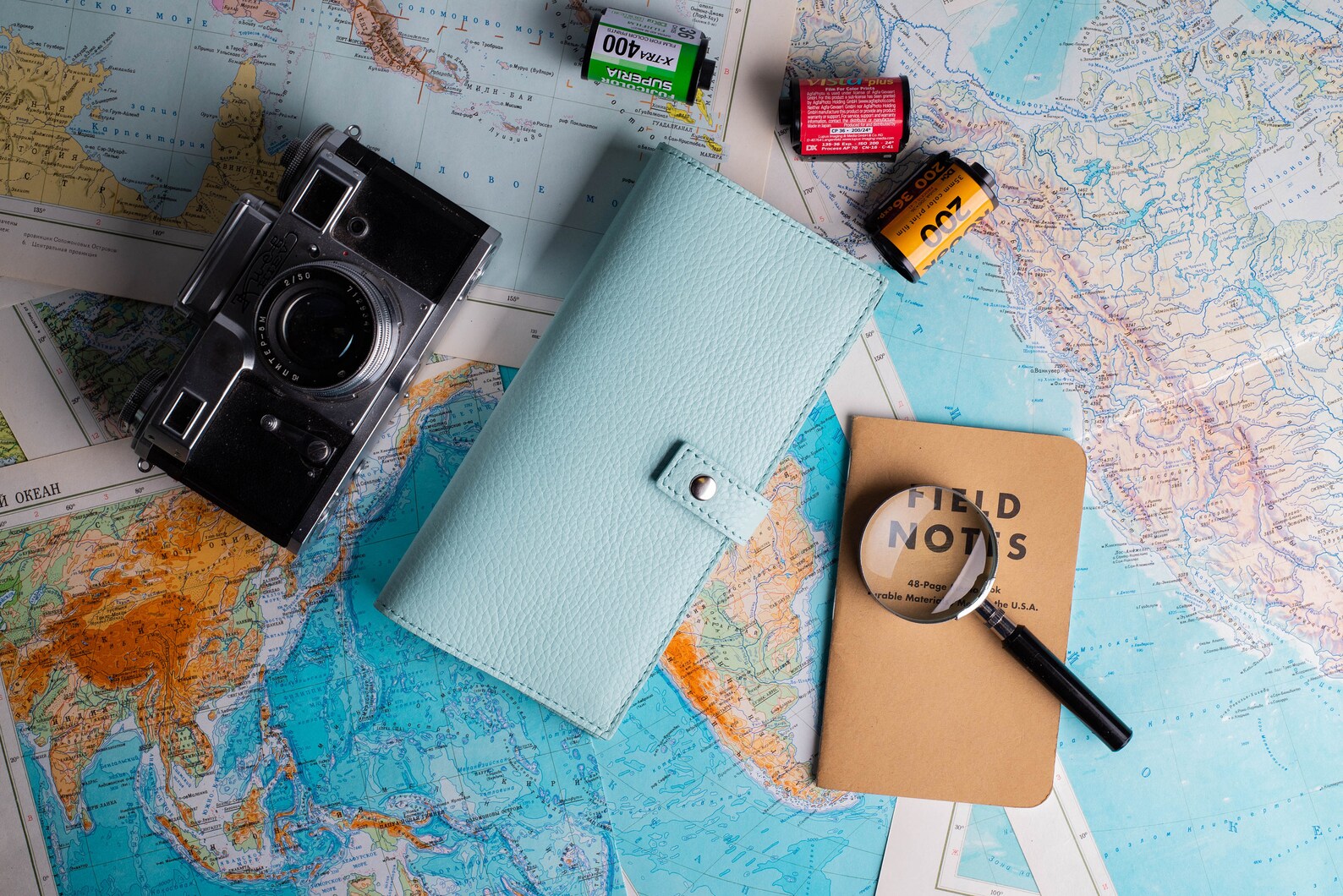 Personalized Travel Wallet Leather Organizer Light Blue - Etsy