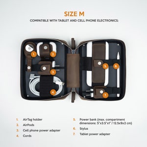 Travel Electronics Accessories Bag, Leather Cable Organizer, Travel ...