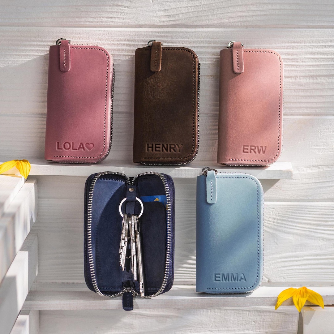 Custom Keychain Leather Personalized, Key Fob Case, Car Key Holder With ...