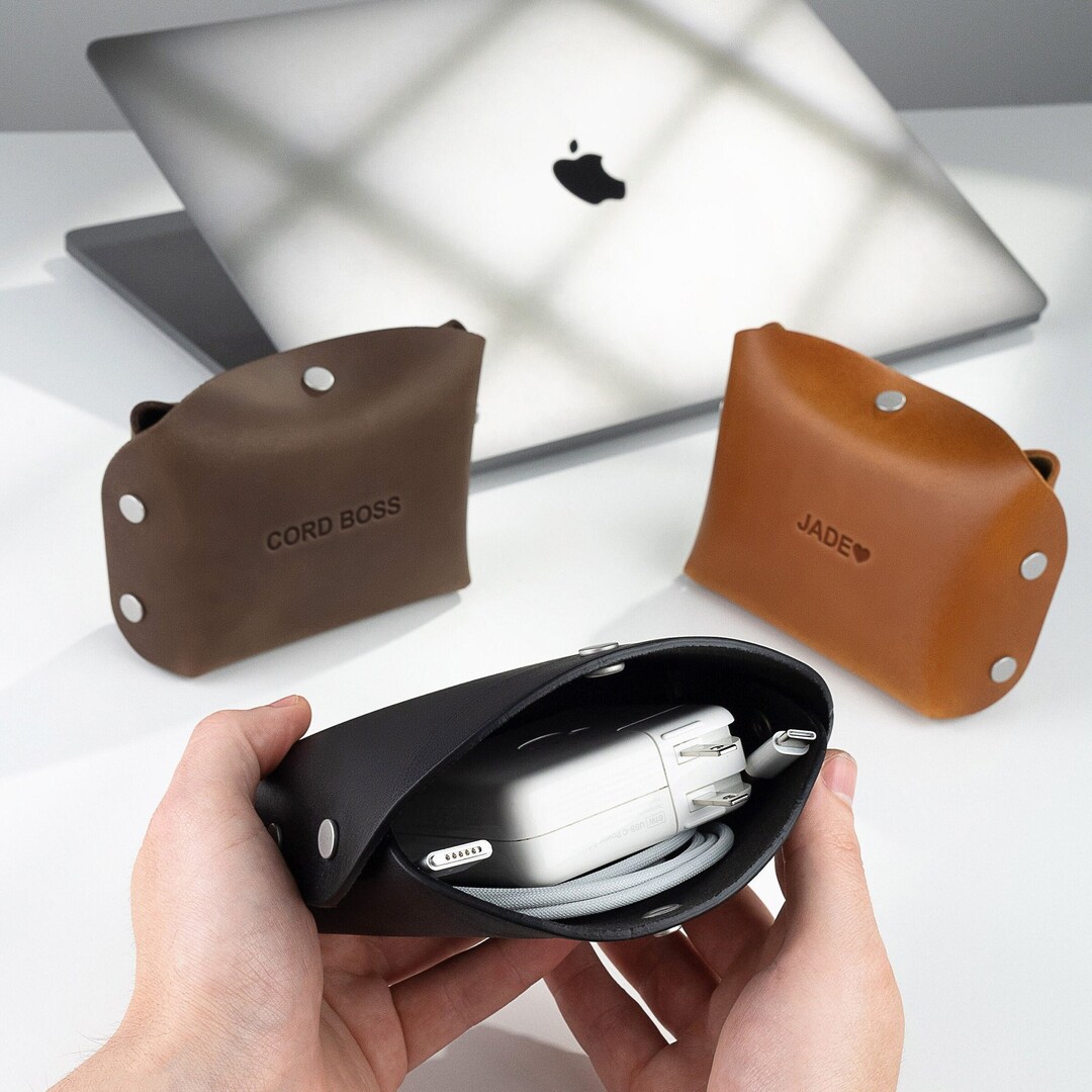 Leather Cable Organizer Tech Pouch, Electronics Accessory, Christmas ...