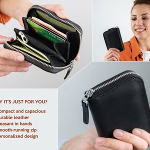 Personalized Small Zipper Wallet, Custom Mini Wallet, Small Leather ...