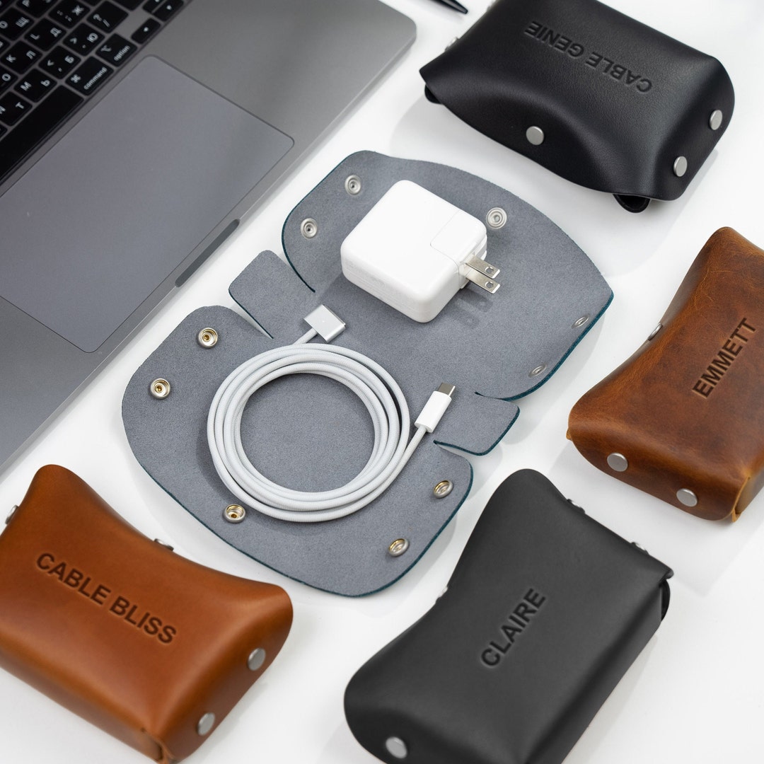 Travel Cable Organizer Leather Tech Organizer Personalized - Etsy