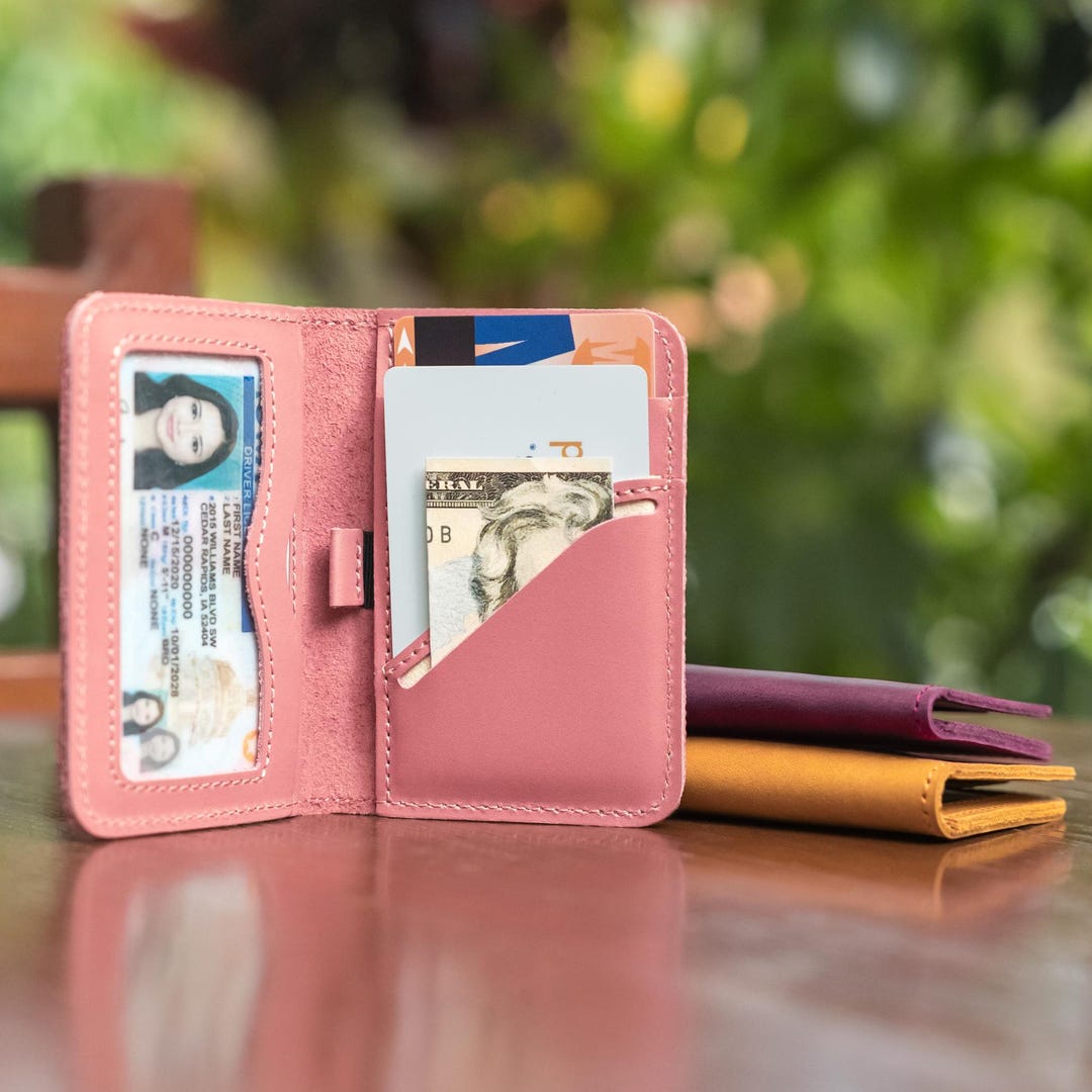 Handmade Leather Card Wallet: Slim Personalized ID Wallet - Etsy