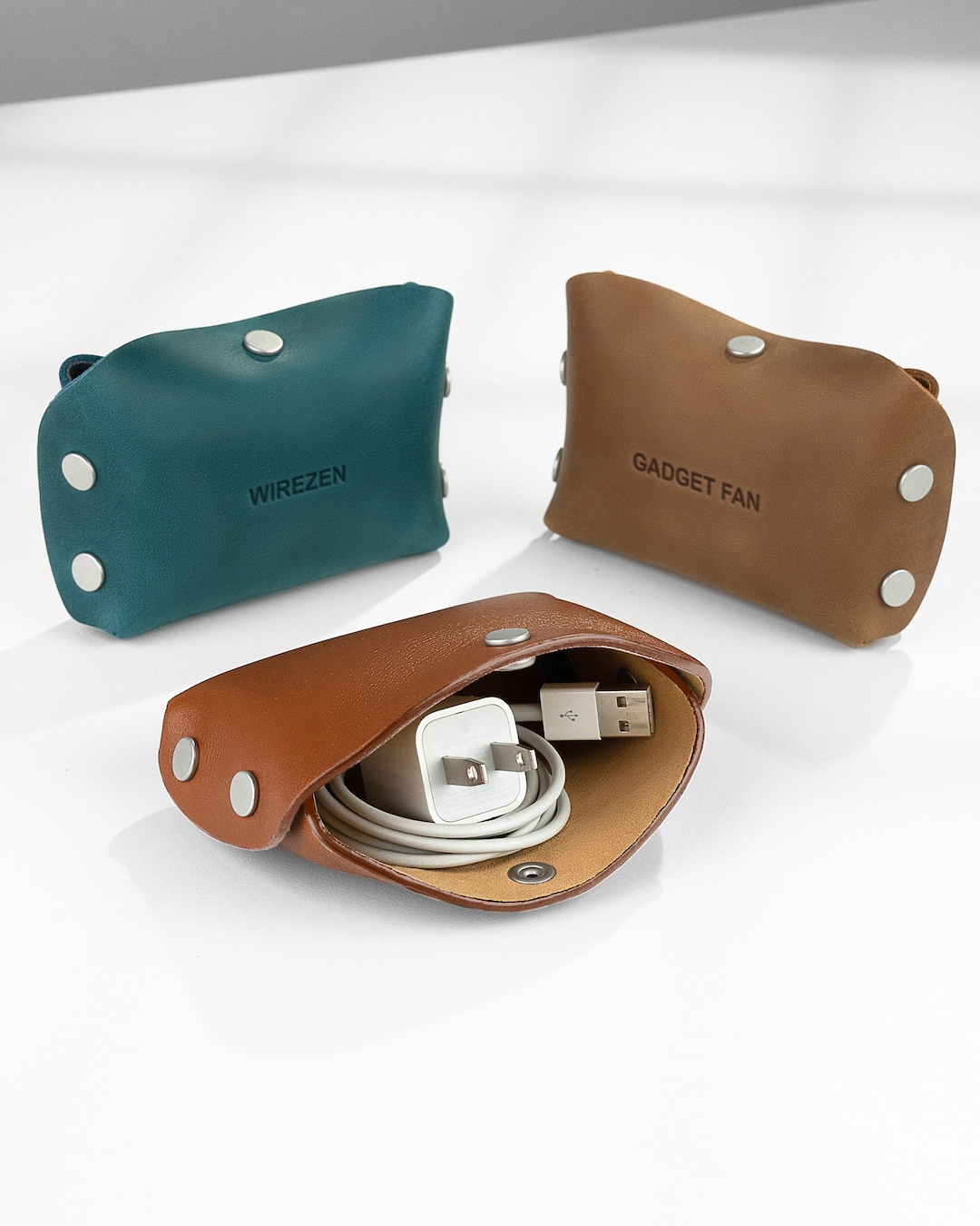 Personalized Travel Cable Organizer, Leather Tech Organizer, Christmas ...