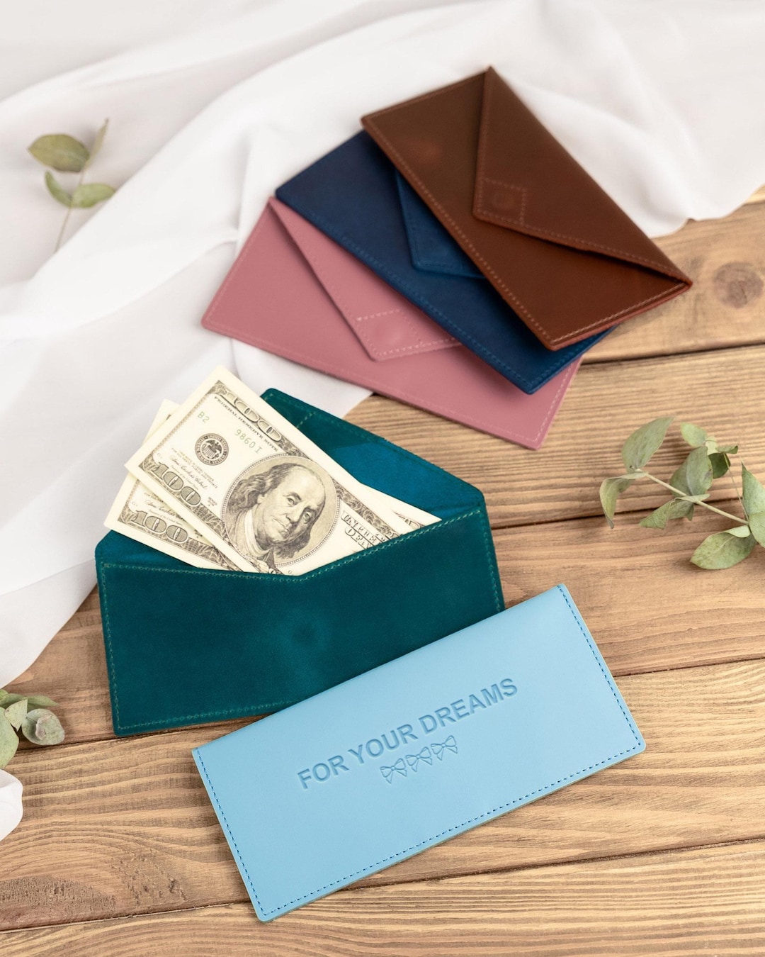 Personalized Leather Money Envelope, Magnetic Closure Cash Gift - Etsy