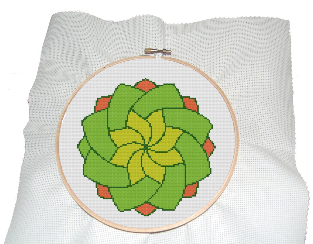 Modern Cross Stitch Pattern of Green Flower- Vectoral Cross Stitch ...