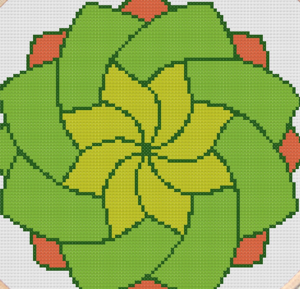 Modern Cross Stitch Pattern of Green Flower Vectoral Cross - Etsy
