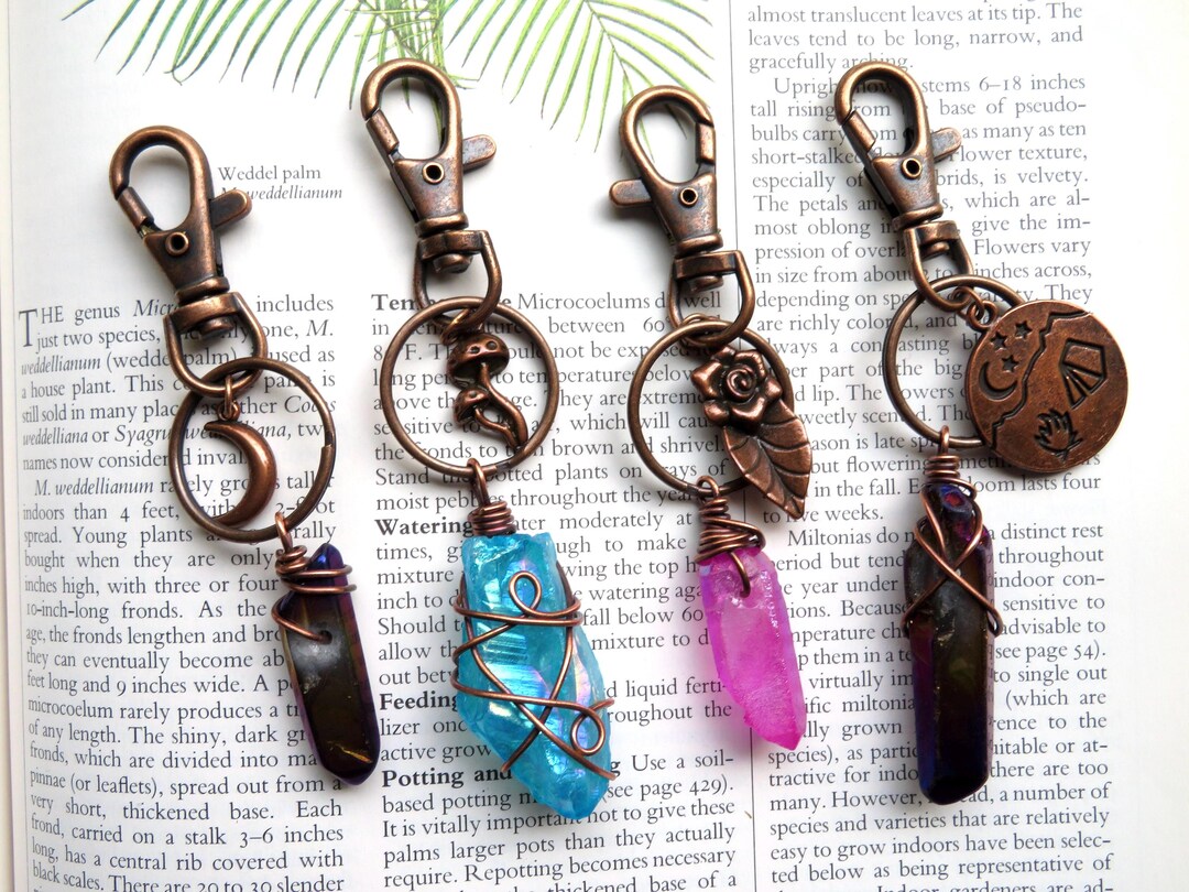 Copper & Aura Quartz Crystal Keychains, Rose Aura Quartz Keychain, Aqua ...
