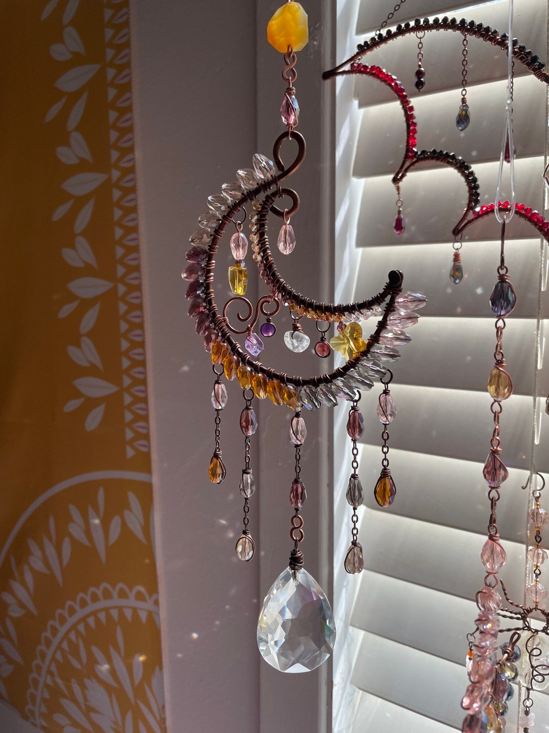 Crystal Mooncatcher, Copper, Glass & Gemstone Suncatcher, Rosey ...
