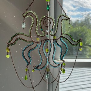 Octopus Suncatcher, Octopus Decor, Copper and Glass Suncatcher ...