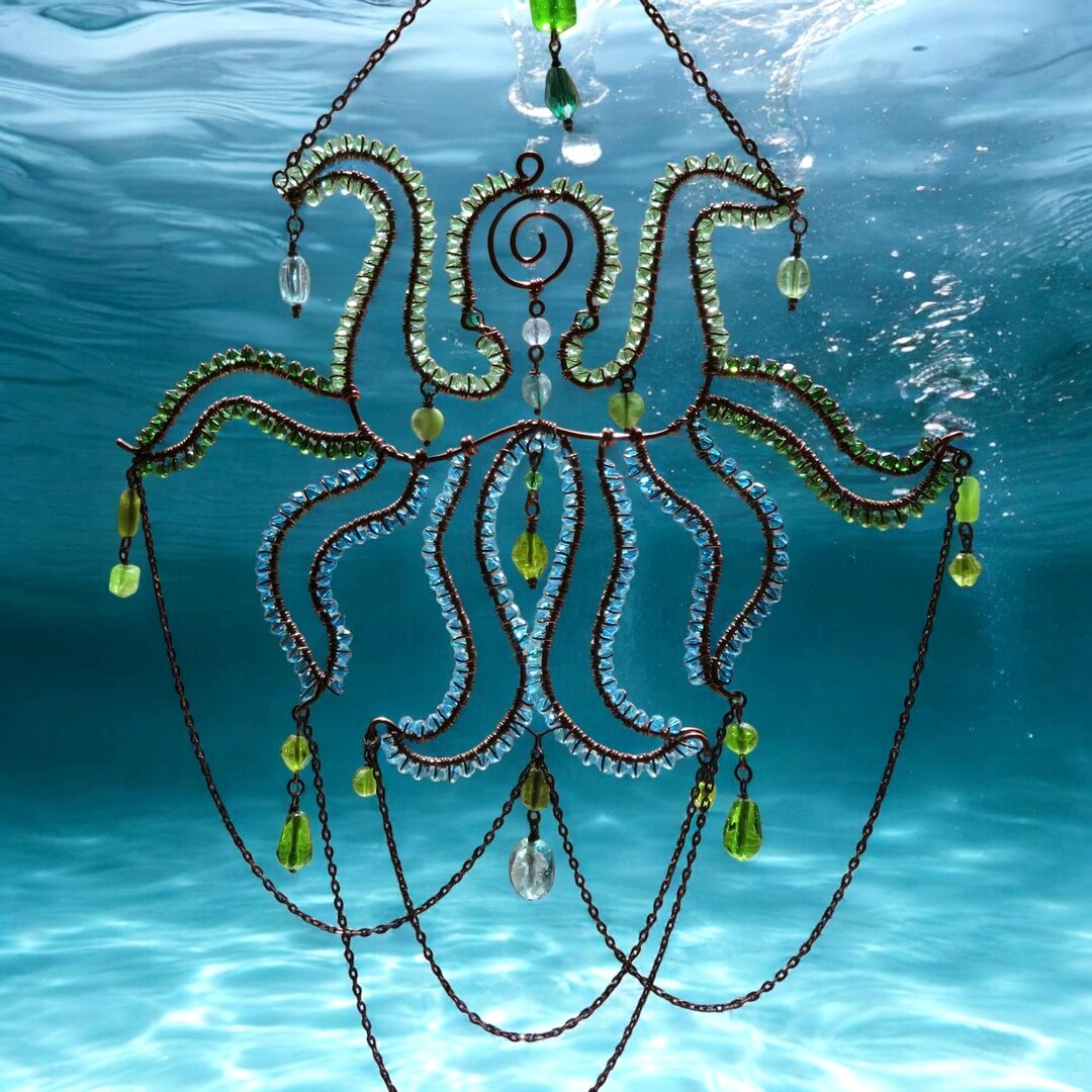 Octopus Suncatcher, Octopus Decor, Copper and Glass Suncatcher ...