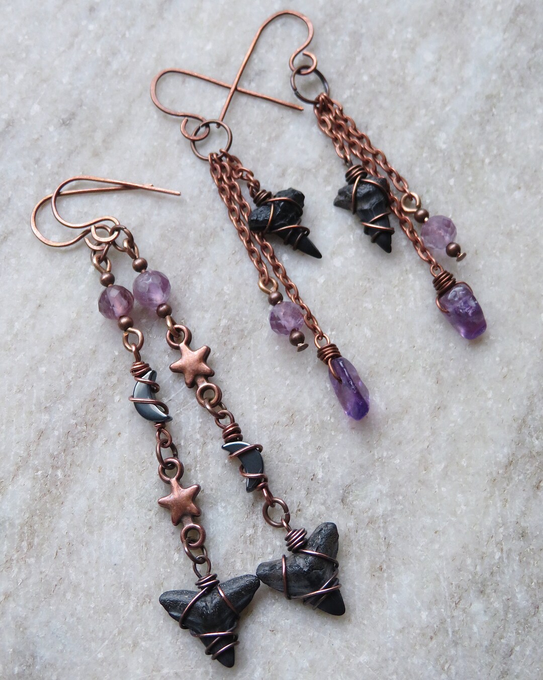 Crystal Shark Teeth Earrings, Copper Shark Teeth Earrings, Edgy Crystal ...