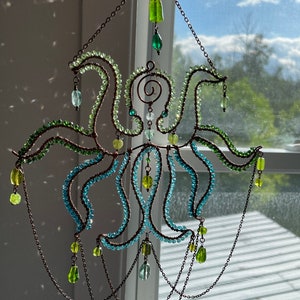 Octopus Suncatcher, Octopus Decor, Copper and Glass Suncatcher ...