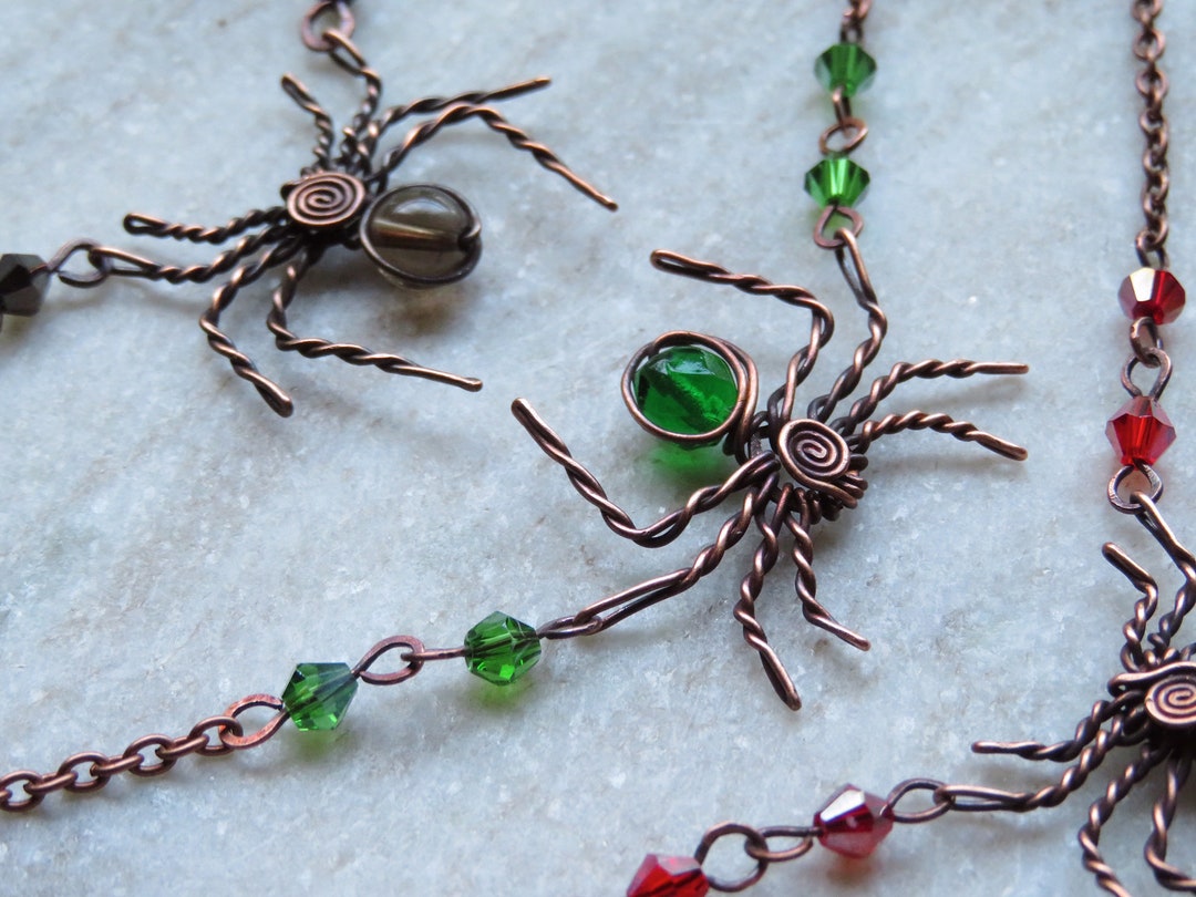 Copper Spider Choker Necklace, Green Spider Necklace, Spooky Jewelry ...