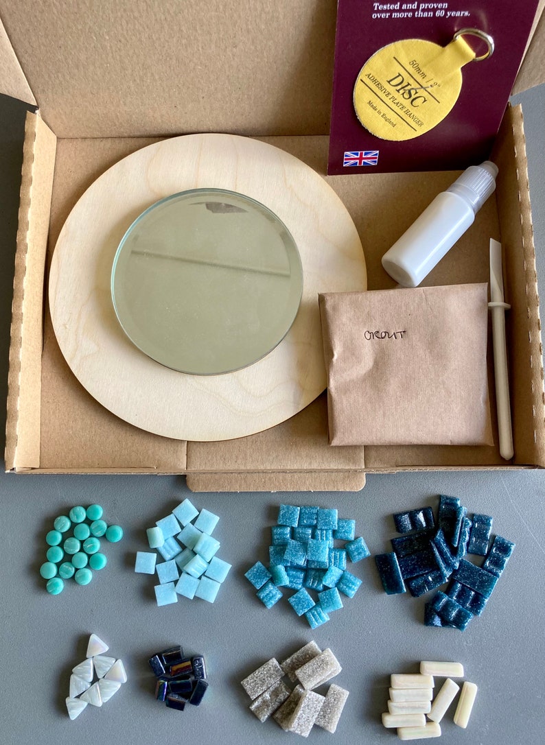 Round Mosaic Mirror Kit in Blues Make Your Own Mirror Craft - Etsy
