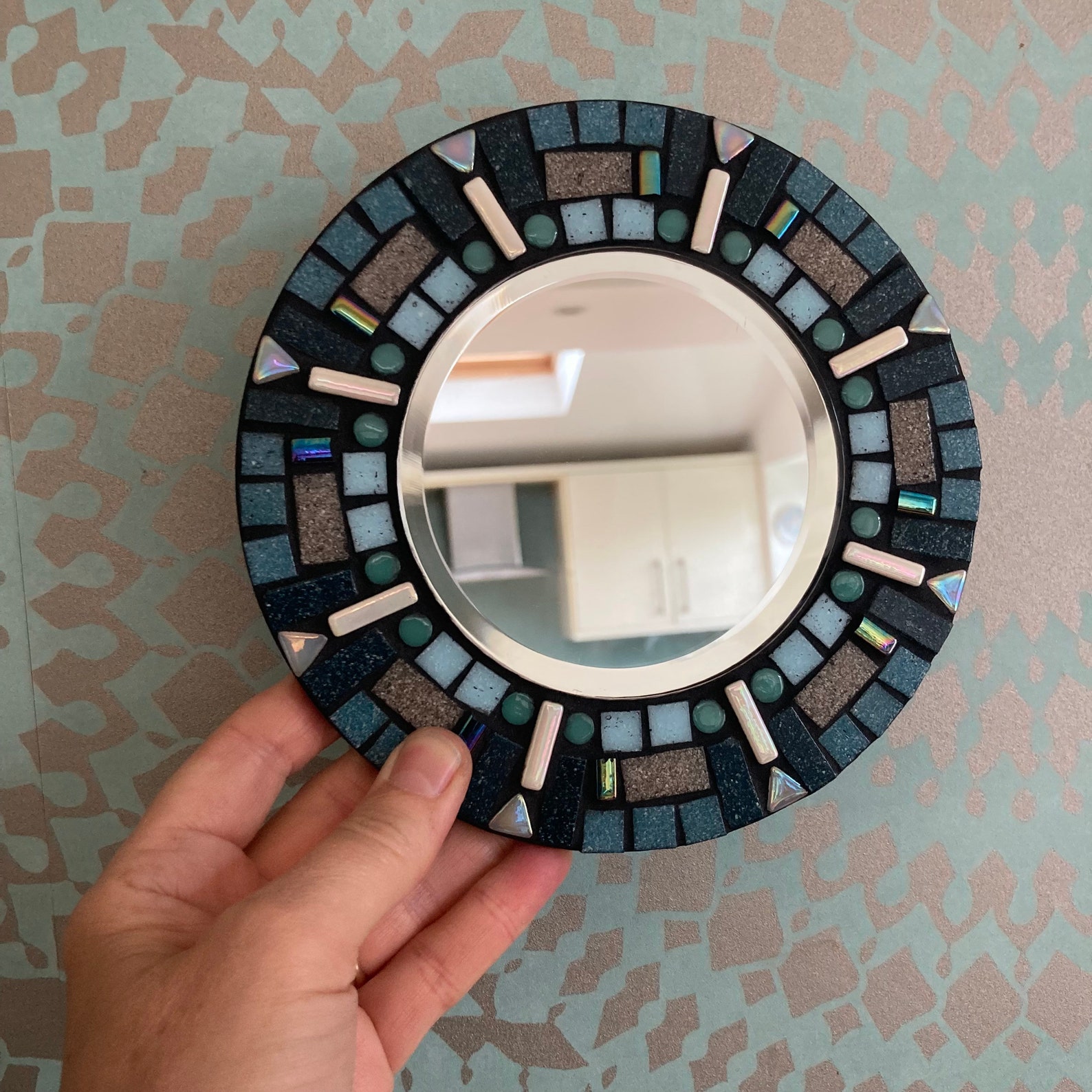 Round Mosaic Mirror Kit in Blues Make Your Own Mirror Craft - Etsy