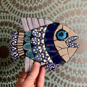 Blue Mosaic Funky Fish, Upcycled China Fish. - Etsy