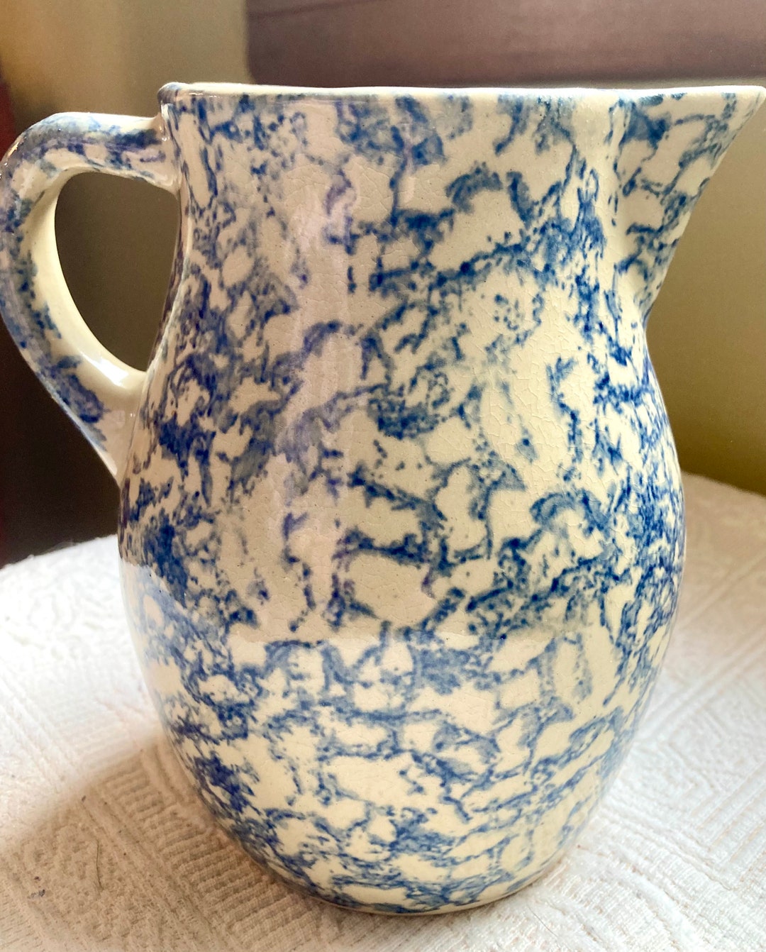 Robinson-ransbottom Blue & Tan Spongeware Pitcher 32oz - Etsy