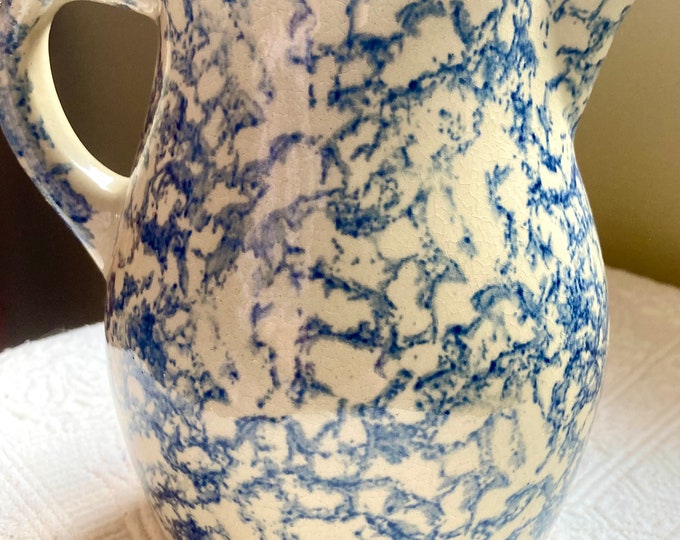 Robinson-ransbottom Blue & Tan Spongeware Pitcher 32oz 50% OFF! - Etsy