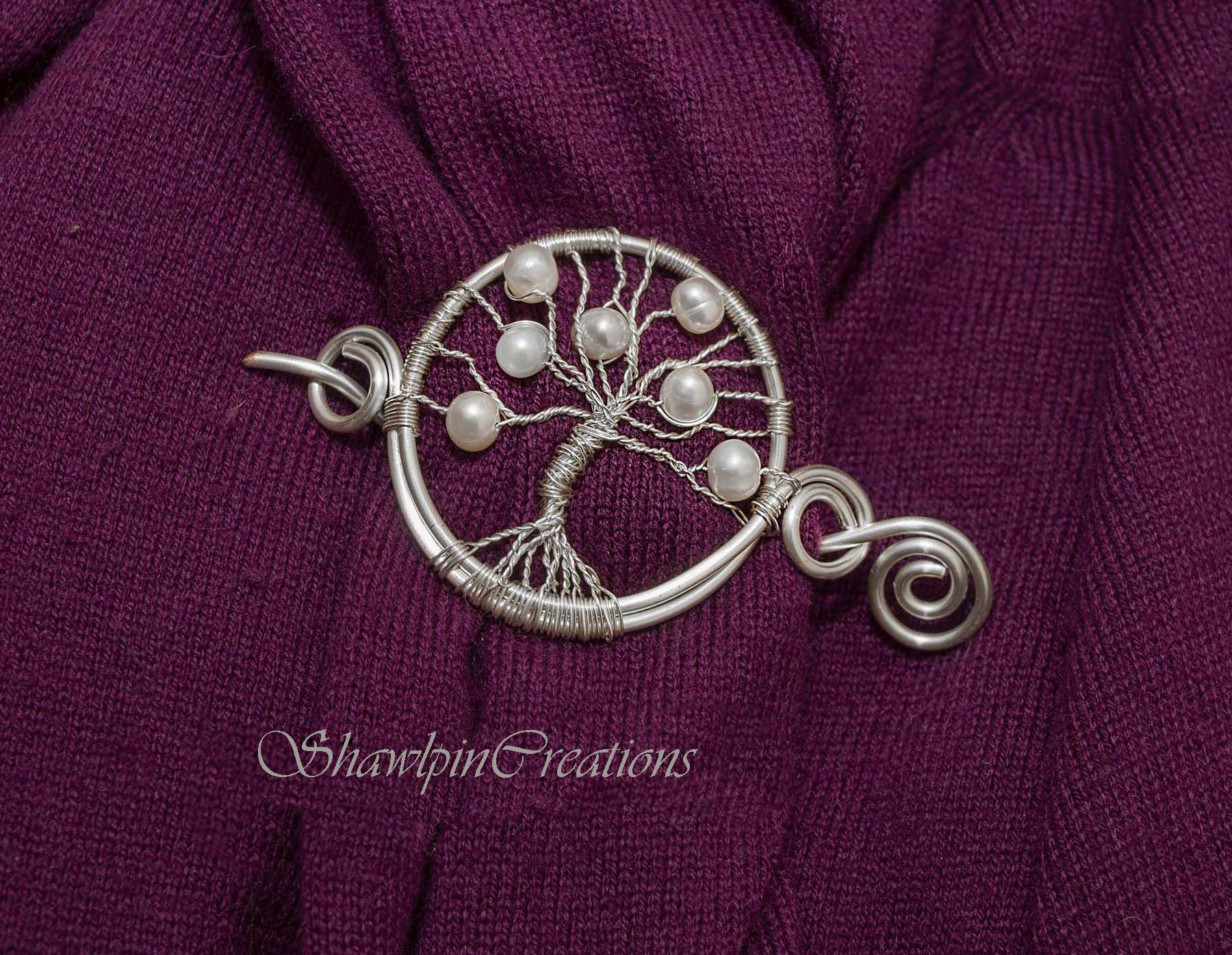 Pearl Tree of Life Shawl Pin and Hair Slide,silver Plated Copper Wire ...