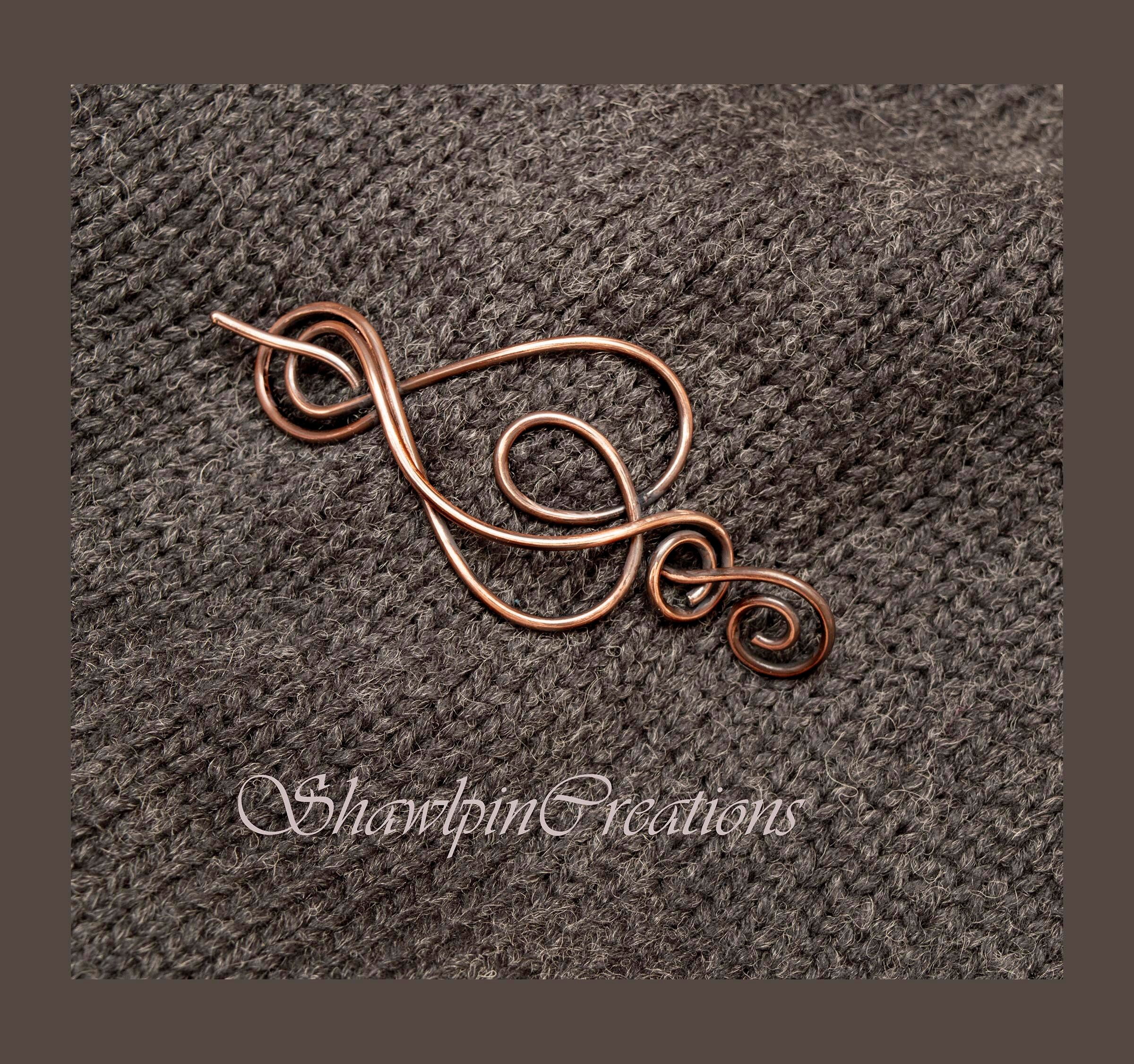 Knitted Shawl Pin,antique Copper Shawl Pin,copper Wire Scarf Pin,copper ...