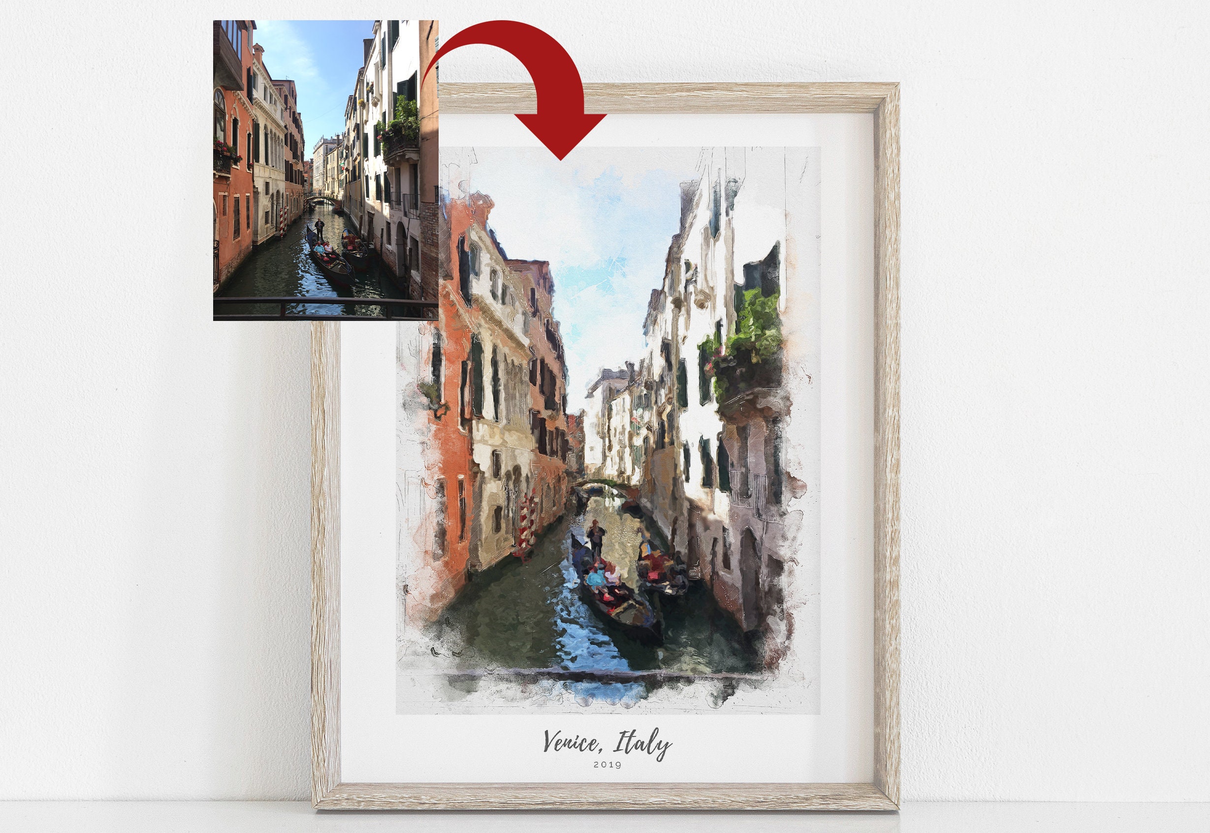 Custom Travel Photo Drawing Personalized Watercolor | Etsy