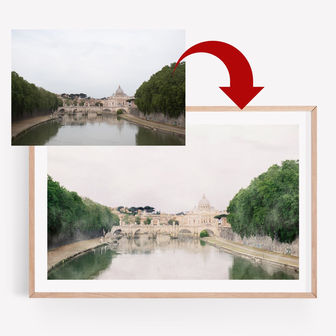 Custom Travel Photo Drawing, Personalized Watercolor, Anniversary Gift ...