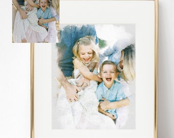 Custom Family Watercolor Photo Drawing Anniversary Gift | Etsy