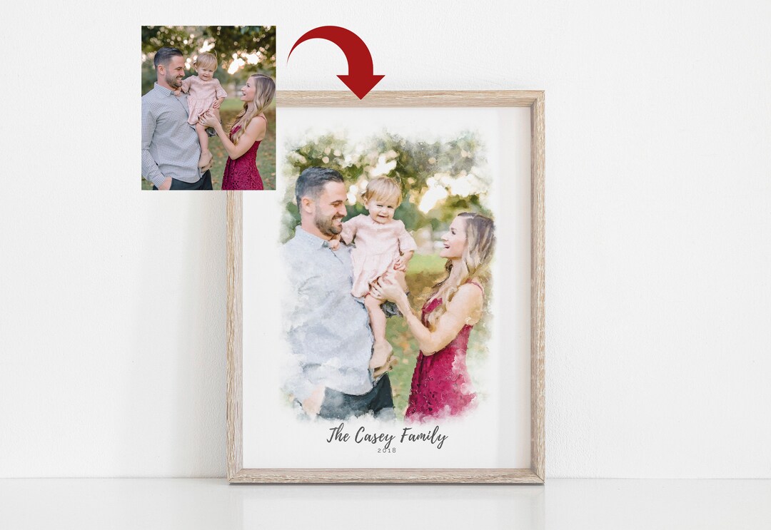 Custom Family Watercolor Photo Drawing, Anniversary Gift, Custom ...
