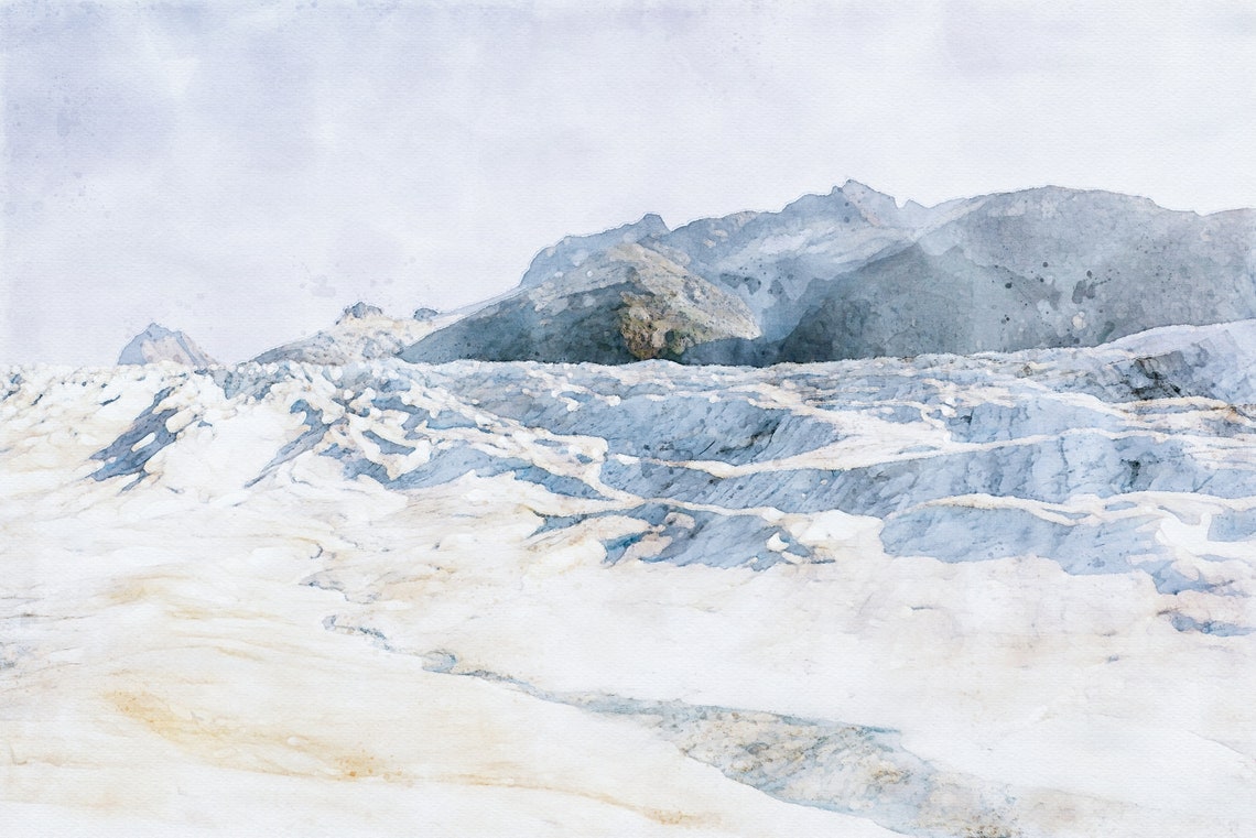 Alaskan Glacier Wall Art, Glacier Watercolor, Alaska Scenery ...