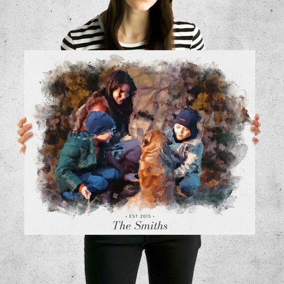 Custom Family Watercolor Photo Drawing Anniversary Gift | Etsy
