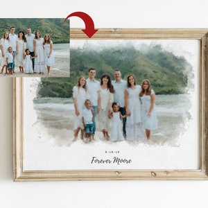 Custom Family Watercolor Photo Drawing, Anniversary Gift, Custom ...