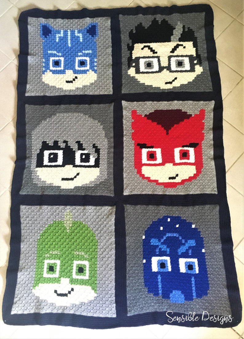 CROCHET PATTERN PJ Masks Inspired Quilt | Corner-to-corner | C2C | Twin ...