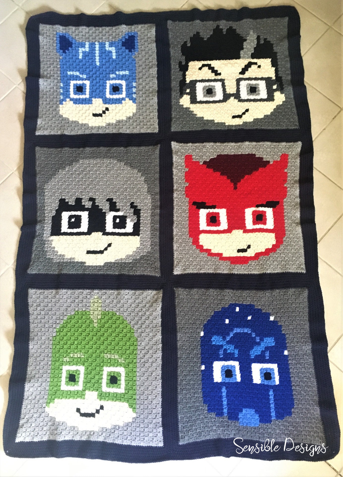 CROCHET PATTERN PJ Masks Inspired Quilt | Corner-to-corner | C2C | Twin ...