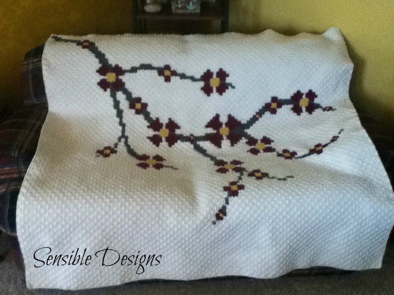 CROCHET PATTERN Cherry Blossom Tree Branch Afghan, Corner-to-corner ...