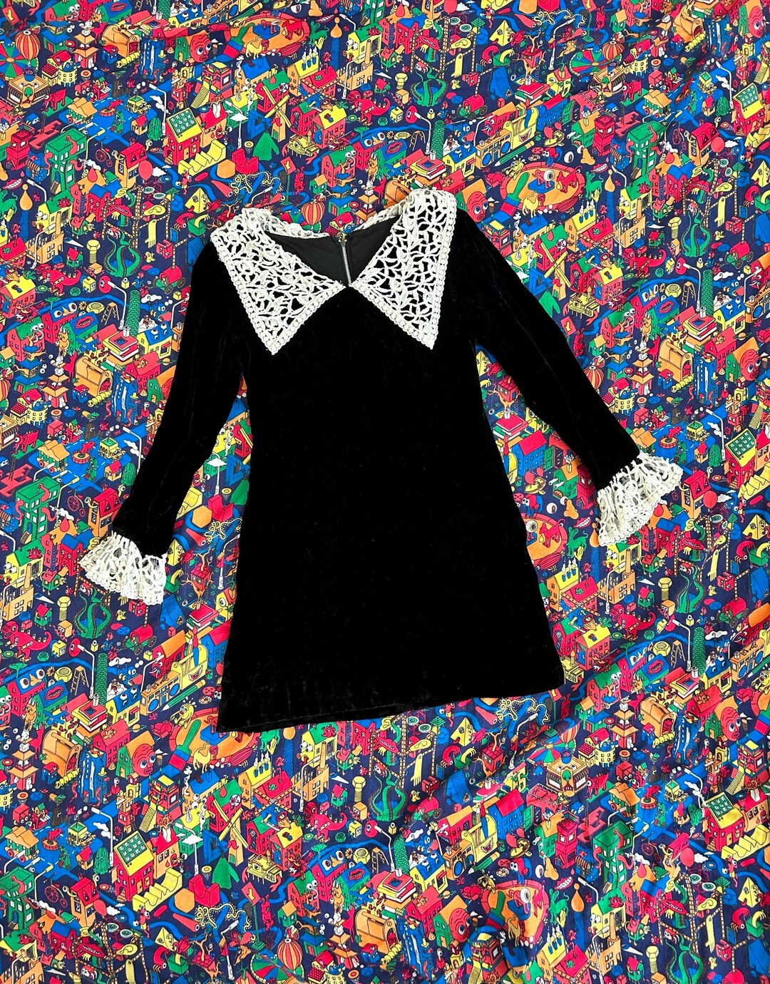 60s WEDNESDAY ADDAMS DRESS / Small Vintage Dress Vintage Velvet Dress ...